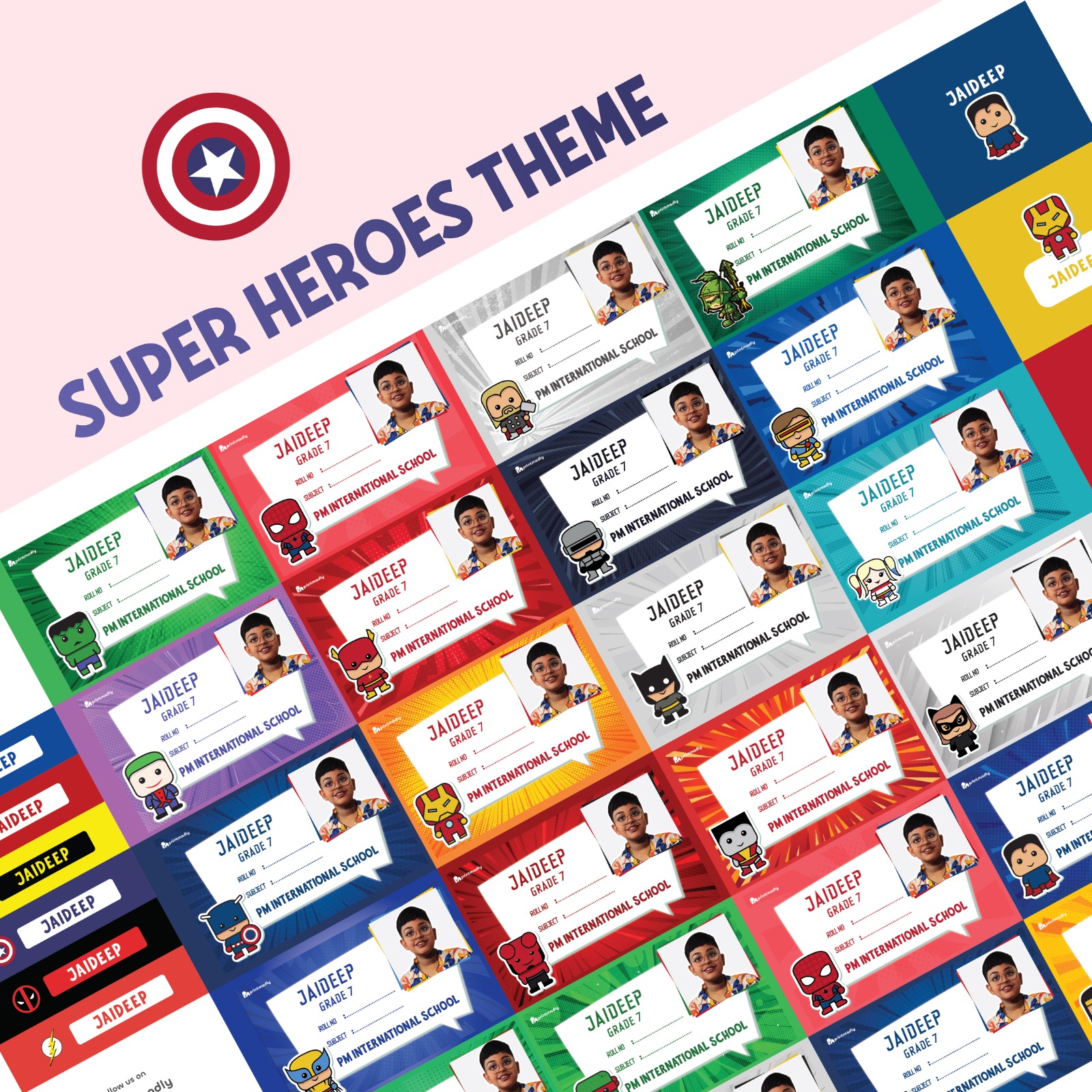 Super Heroes Theme Book Labels – PrintMadly